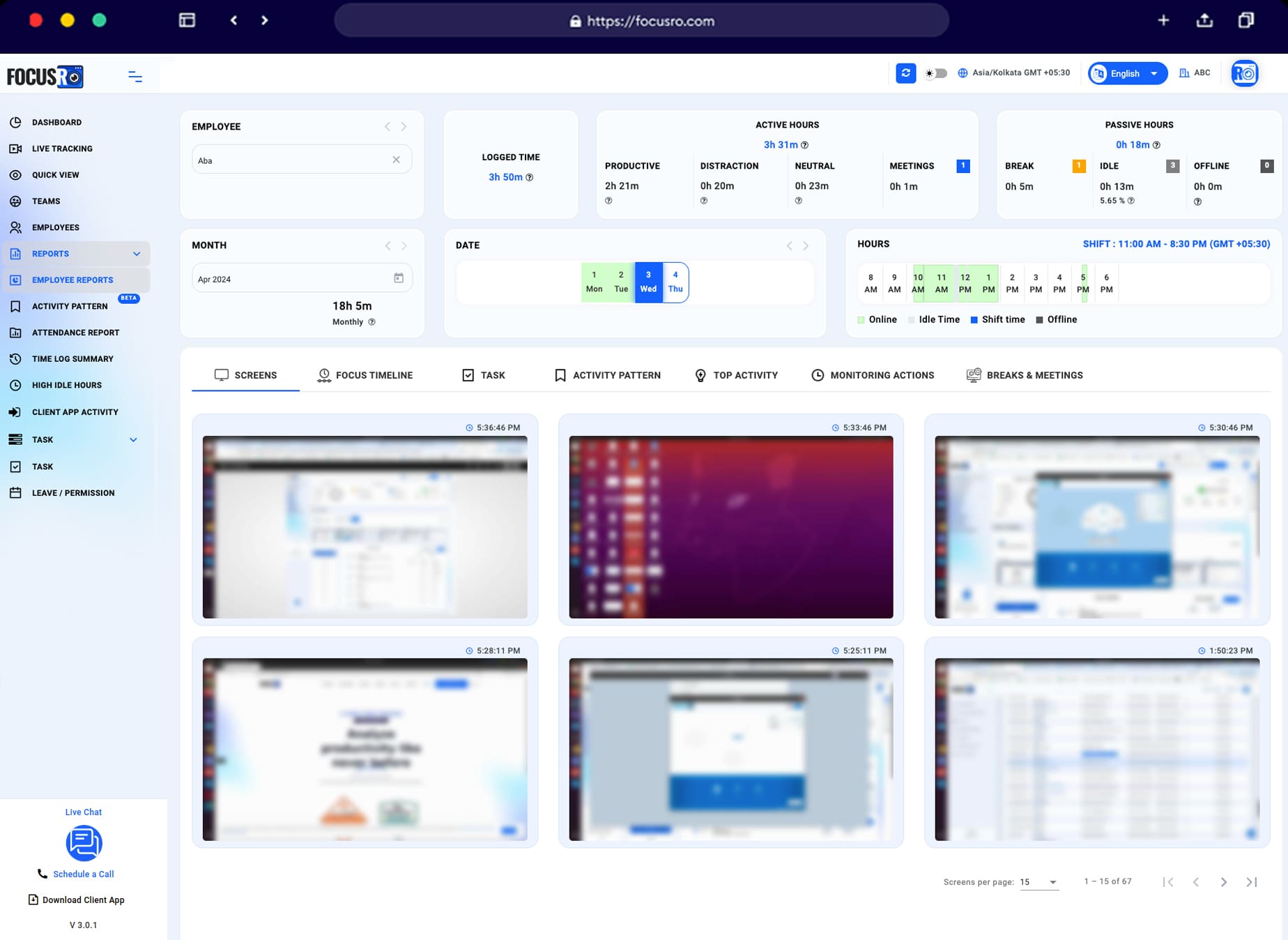 Automated Employee Productivity Monitoring HR Software using Machine Learning : FocusRO
